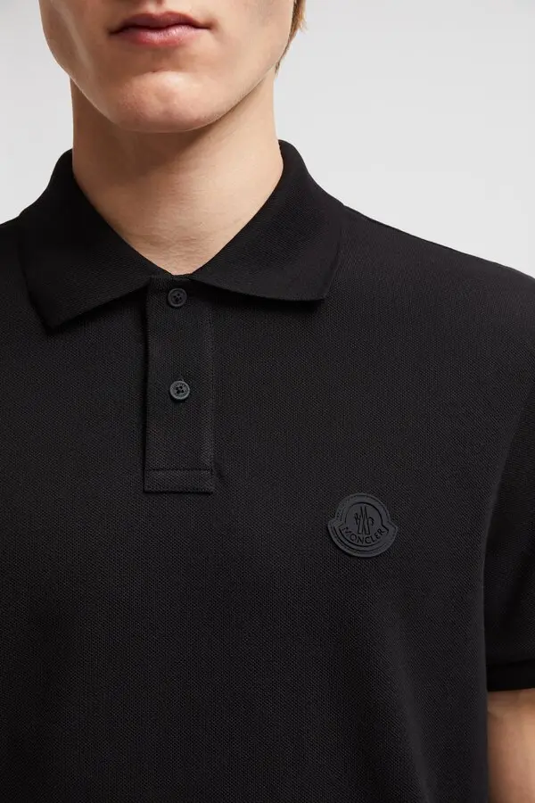 Moncler Logo Patch Cotton Piquet Polo Shirt - Black