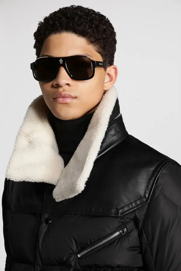 Moncler Leo Hooded Shearling Down Biker Jacket - Black | Editorialist