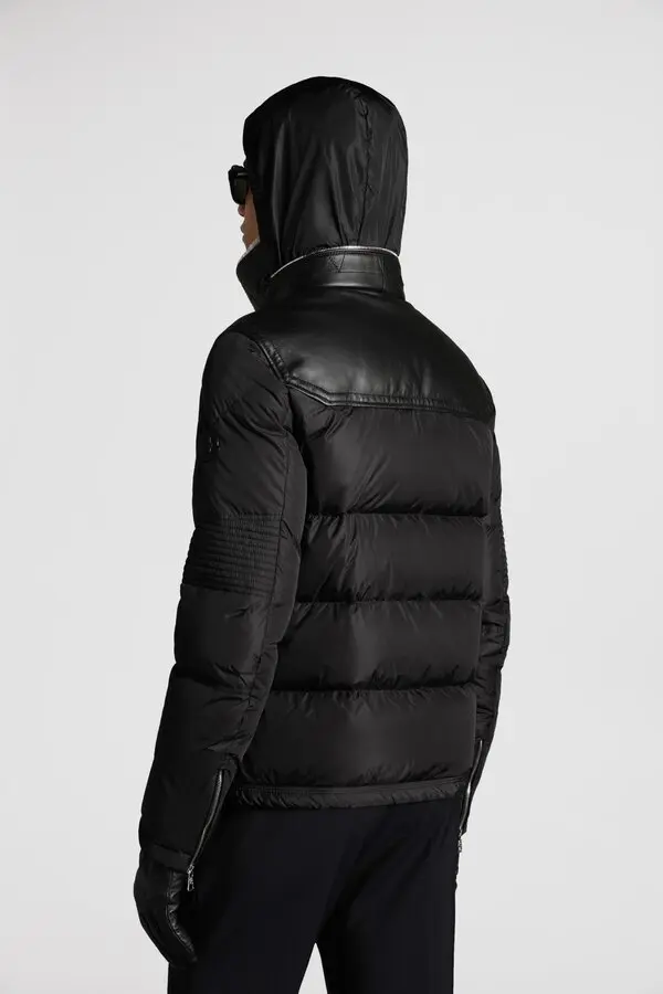 Moncler Leo Hooded Shearling Down Biker Jacket - Black | Editorialist