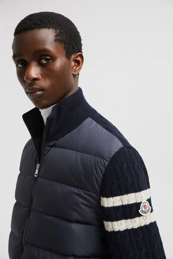 Moncler Padded Wool Zip-Up Cardigan - Blue | Editorialist