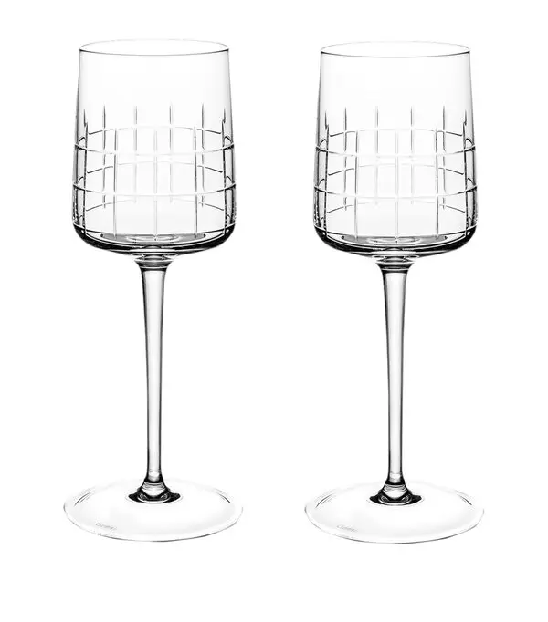 Christofle Set Of 2 Crystal Red Wine Glasses - Silver