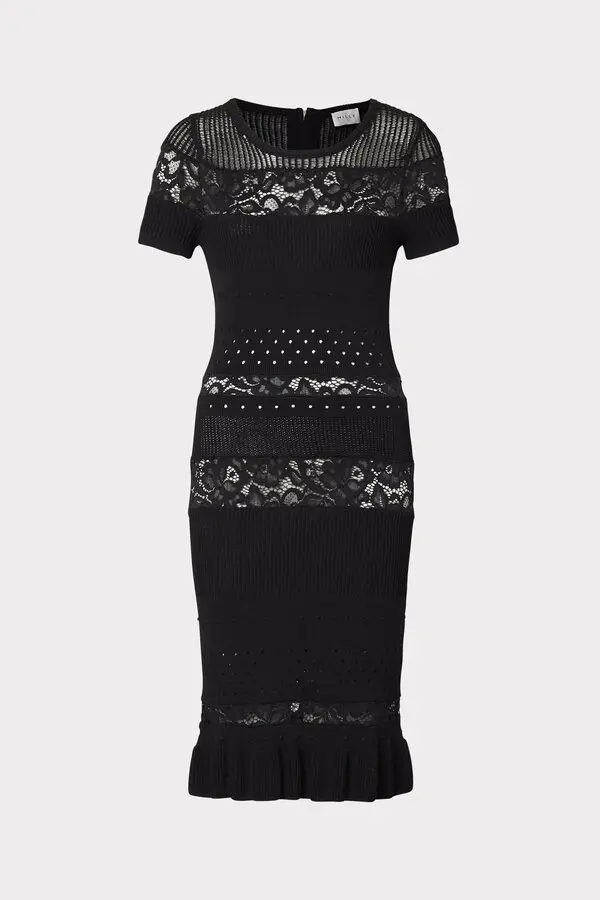 milly knit lace dress Milly Women's Kait Strapless Tiled Lace Midi-Dress - White