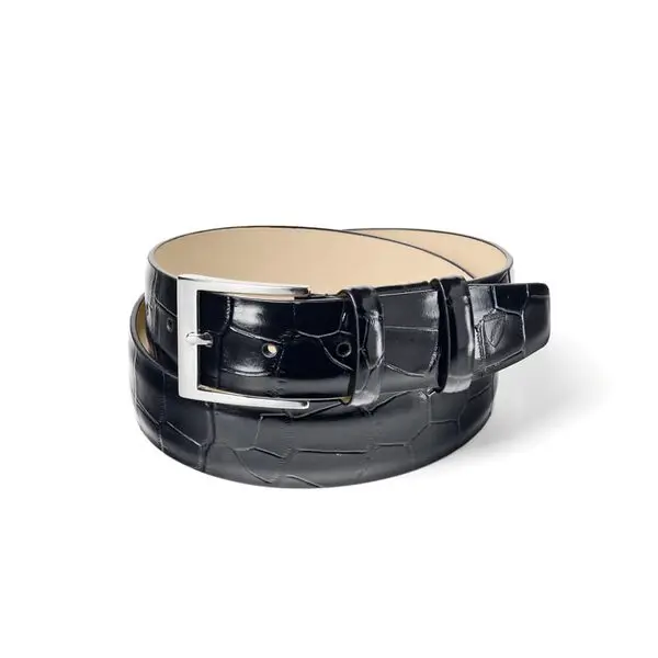 ASPINAL OF LONDON Classic Croc-effect Leather Belt - Black