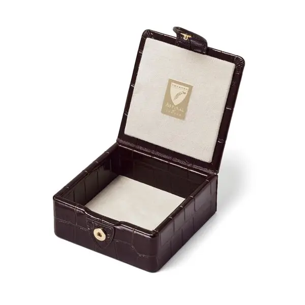 ASPINAL OF LONDON Stud Box In Deep Shine Amazon Croc & Stone Suede - Brown