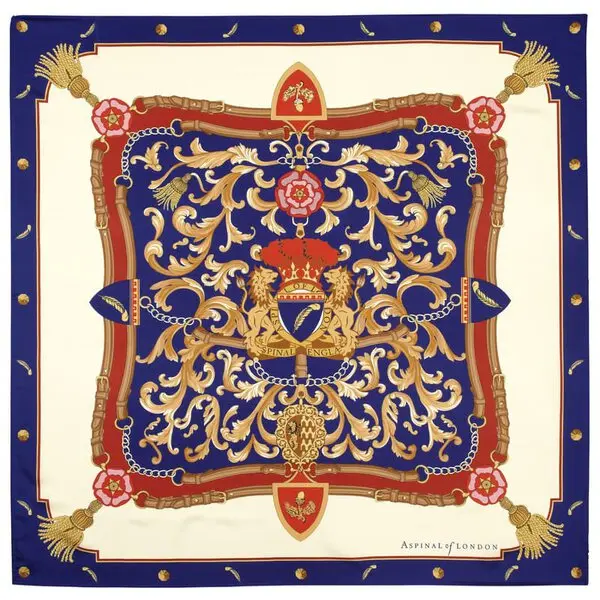 ASPINAL OF LONDON Signature Shield Silk Scarf - Blue