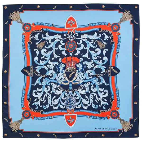 ASPINAL OF LONDON Signature Shield Silk Scarf - Blue