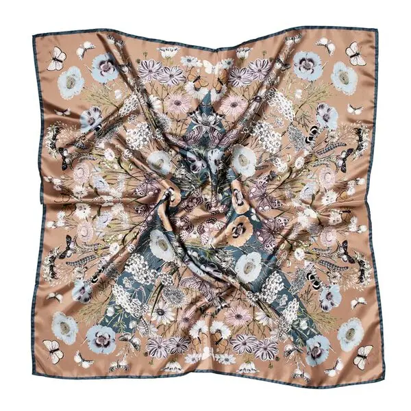 ASPINAL OF LONDON Botanical 'a' Silk Scarf In Latte Pure Silk - Neutral