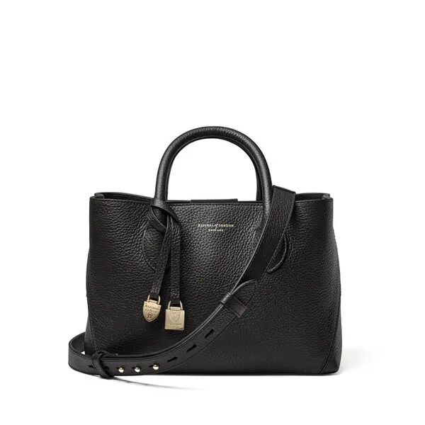 ASPINAL OF LONDON Midi London Tote In Pebble With Engravable Charm - Black
