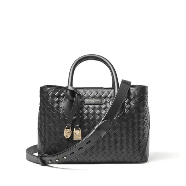 ASPINAL OF LONDON Midi London Tote In Pebble With Engravable Charm - Black