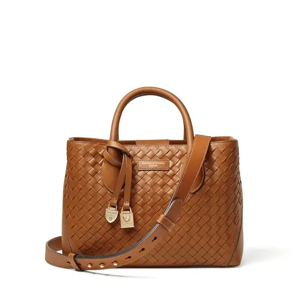 ASPINAL OF LONDON Midi London Tote In Pebble With Engravable Charm - Tan