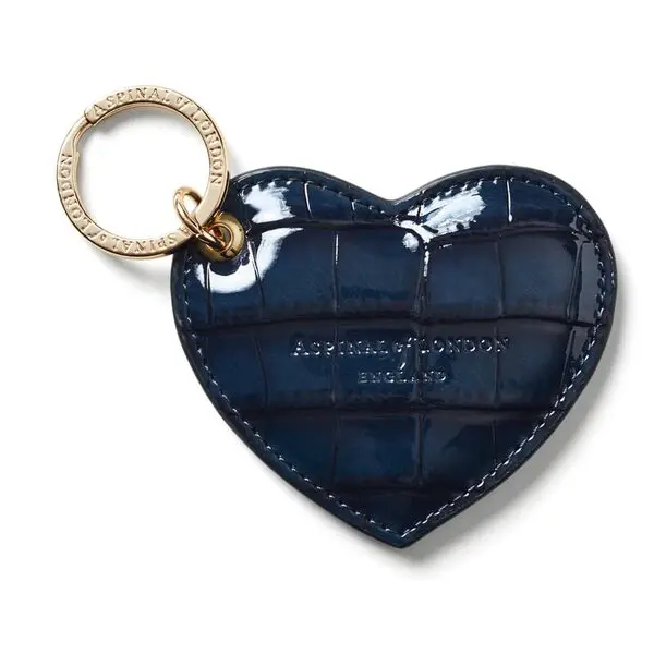 ASPINAL OF LONDON Heart Key Ring In Scarlet Saffiano