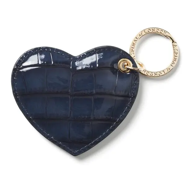 ASPINAL OF LONDON Heart Key Ring In Scarlet Saffiano