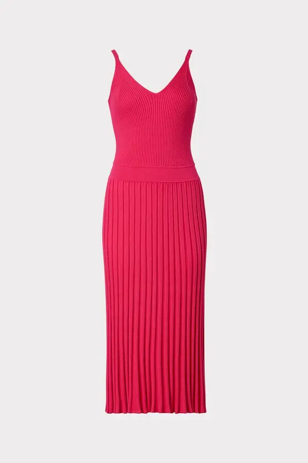 MILLY Cami Top Pleated Midi Dress - Shocking Pink