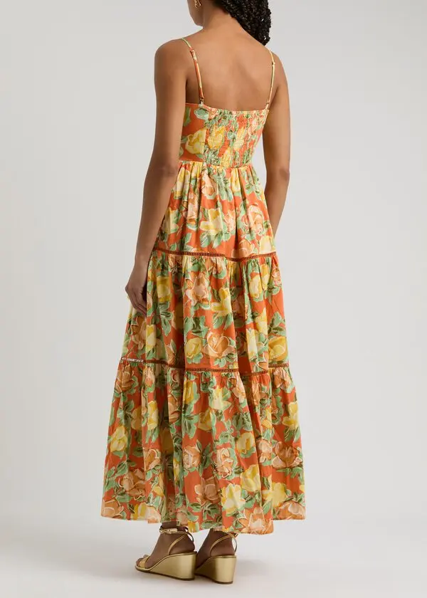 Kitri Immy Printed Linen-Blend Maxi Dress In Orange - 70% Off | Editorialist