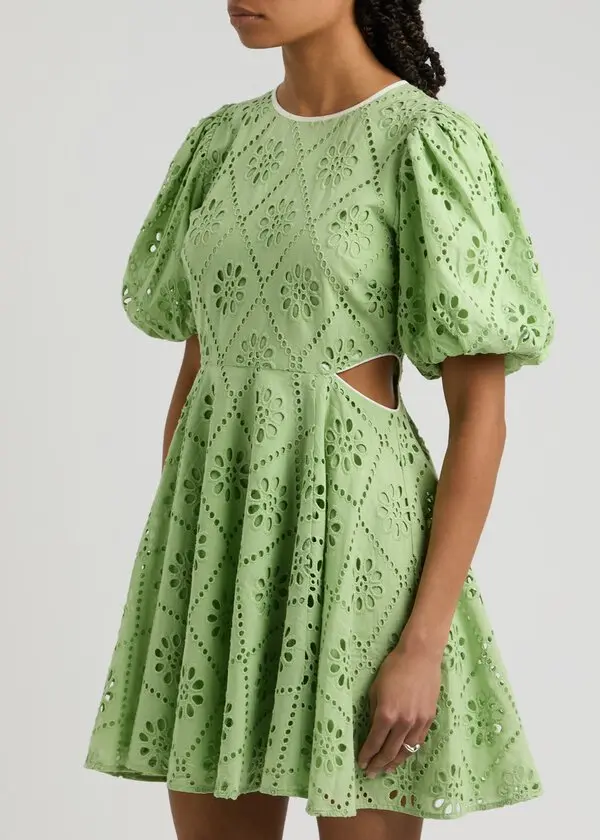 Kitri Coco Broderie Anglaise Mini Dress In Light Green - 70% Off |  Editorialist