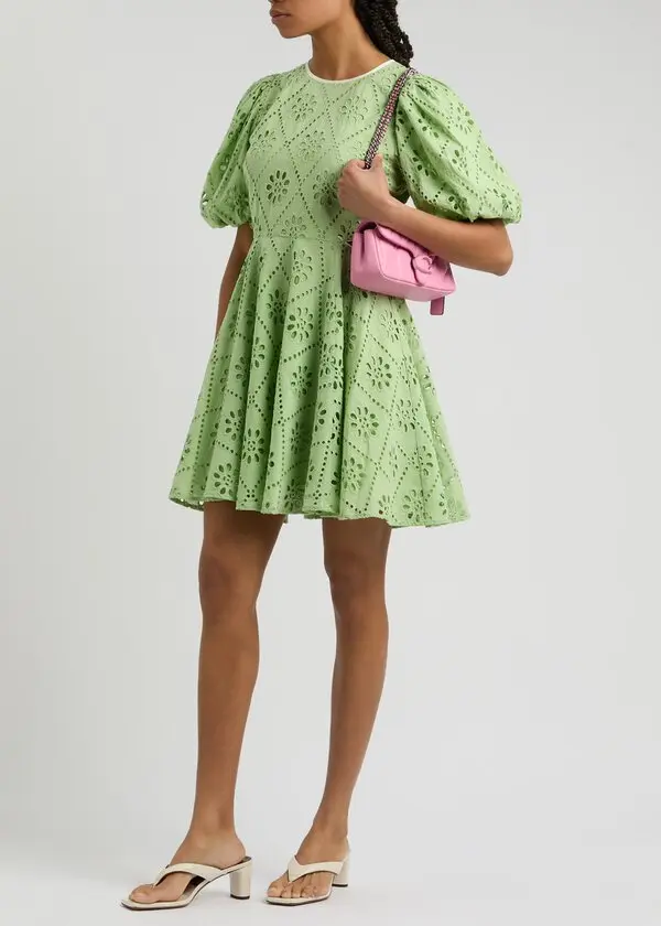Kitri Coco Broderie Anglaise Mini Dress In Light Green - 70% Off |  Editorialist