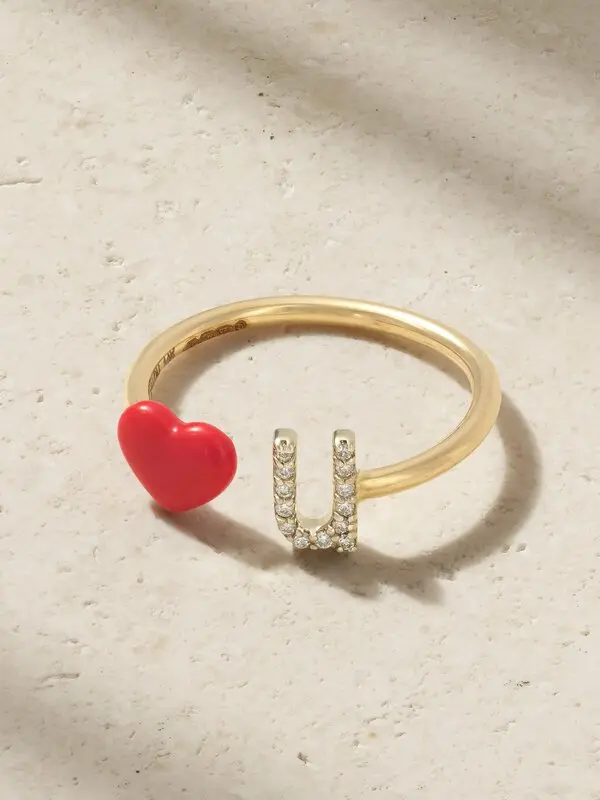 Alison Lou Love U Ring 14-karat Diamond And Enamel Ring - Gold
