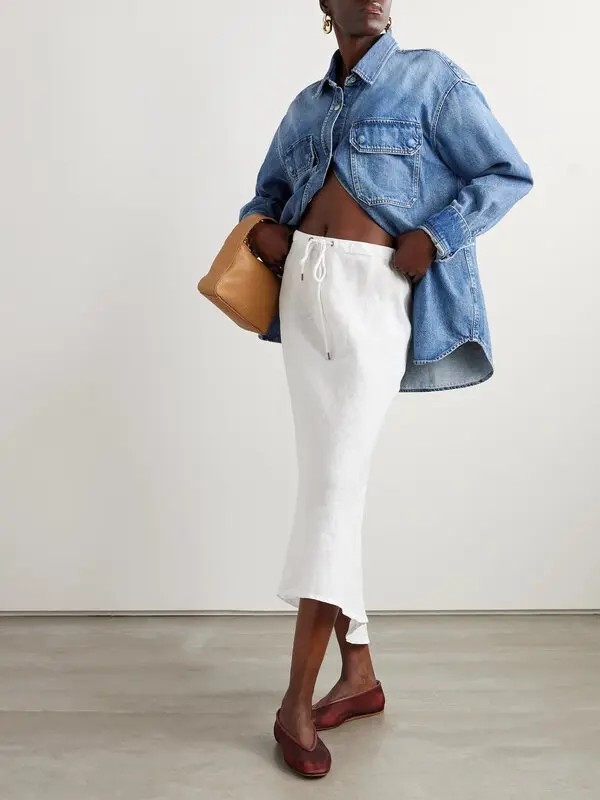 JAMES PERSE Surfside Asymmetric Linen Skirt - White