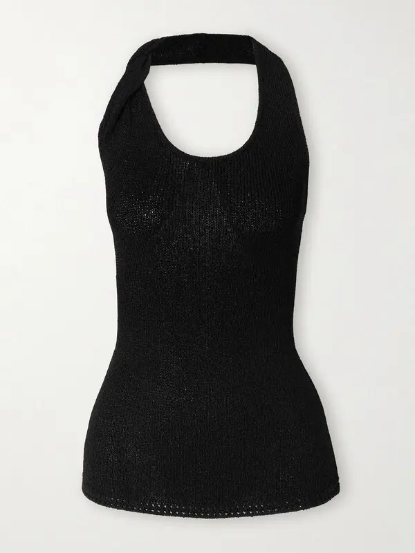 Proenza Schouler Stevie Asymmetric Open-knit Halterneck Top - Black