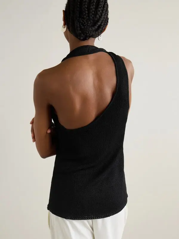 Proenza Schouler Stevie Asymmetric Open-knit Halterneck Top - Black