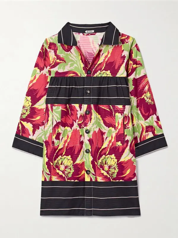 BODE Printed Cotton-jacquard Mini Shirt Dress