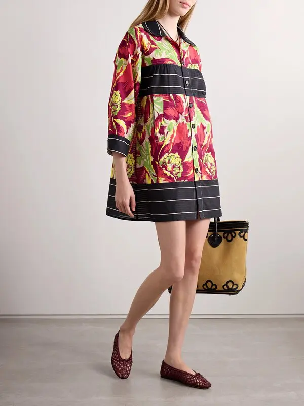 BODE Printed Cotton-jacquard Mini Shirt Dress