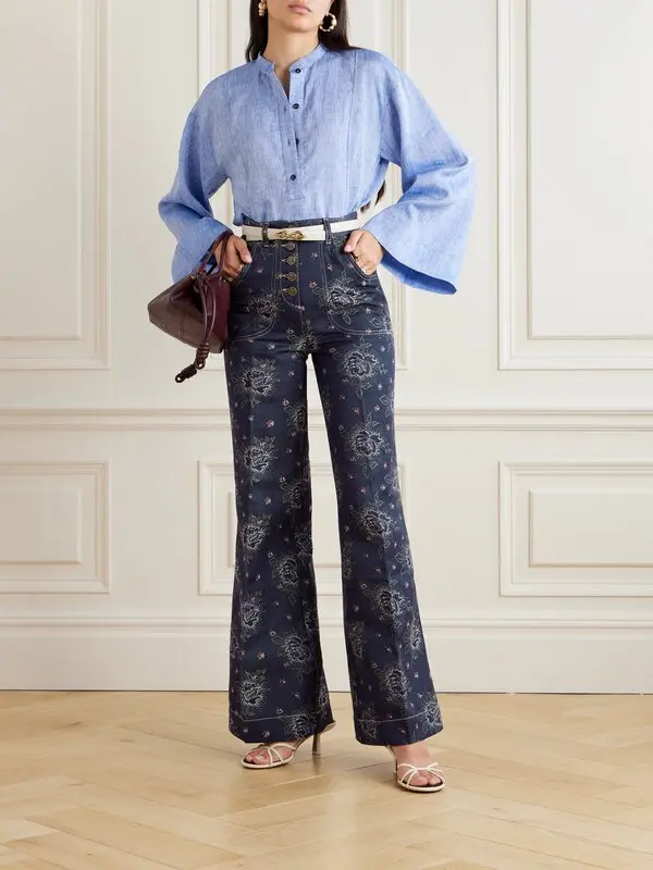 Etro Denim-jacquard High-rise Flared Jeans