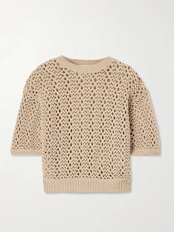 Brunello Cucinelli Open-knit Cotton-blend Sweater - Neutrals
