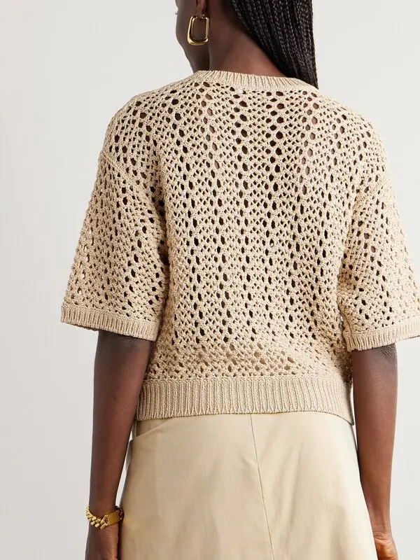 Brunello Cucinelli Open-knit Cotton-blend Sweater - Neutrals