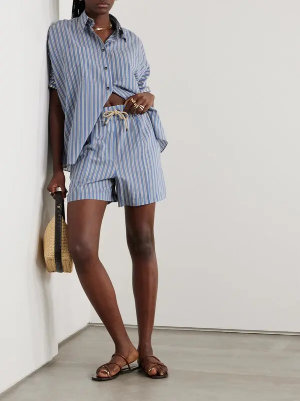 Brunello Cucinelli Pleated Striped Cotton And Silk-blend Shorts