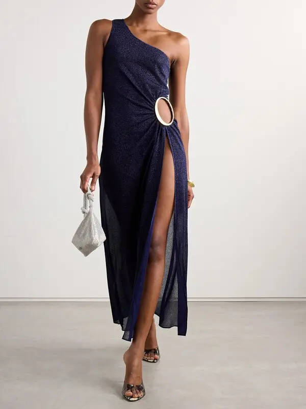 blue floral tunic dress Strapless Blue Metallic Pleated Keyhole Long Dress – Dreamdressy main image 1