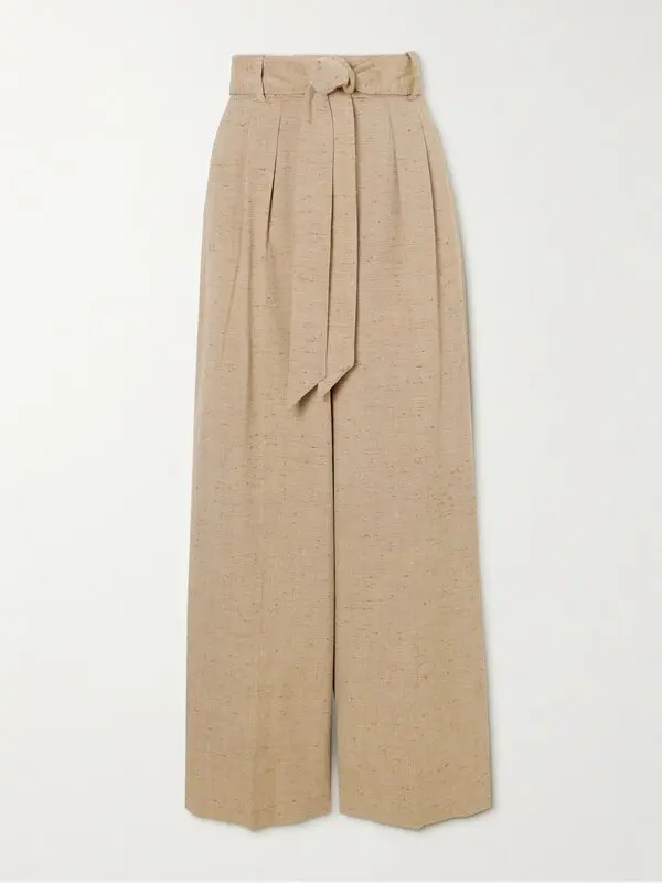 JOSEPH Atlas Belted Tweed Wide-leg Pants