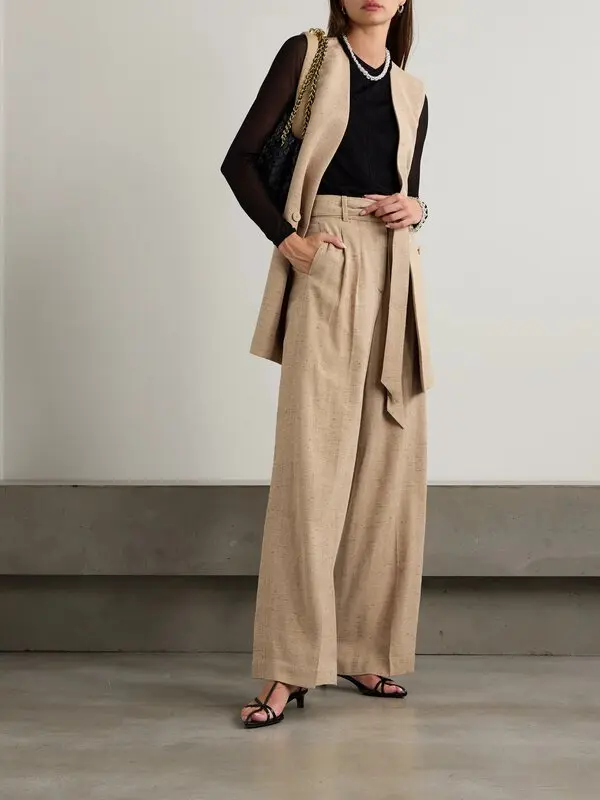 JOSEPH Atlas Belted Tweed Wide-leg Pants