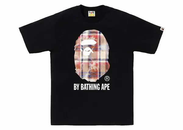 A BATHING APE Bleach Check Ape Head Tee Shirt - Black