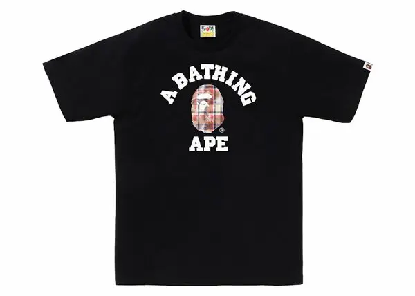 A BATHING APE Bleach Check College Tee Shirt - Black