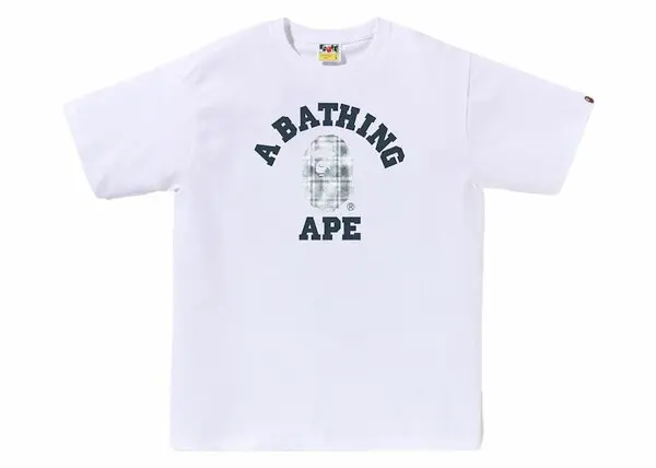 A BATHING APE Bleach Check College Tee Shirt - White