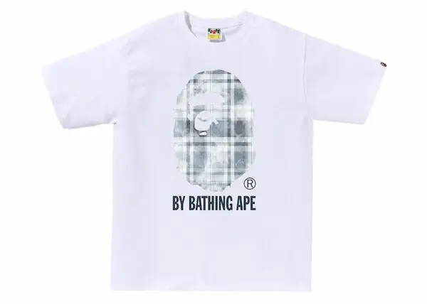 A BATHING APE Bleach Check Ape Head Tee Shirt - White