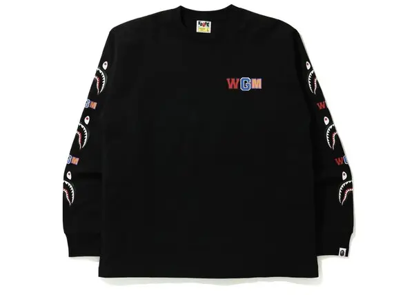 A BATHING APE Wgm Shark Relaxed Fit Long Sleeve Tee Shirt - Black