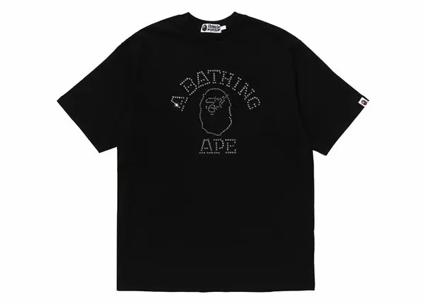 A BATHING APE Rhinestone College Relaxed Fit Tee Shirt - Black