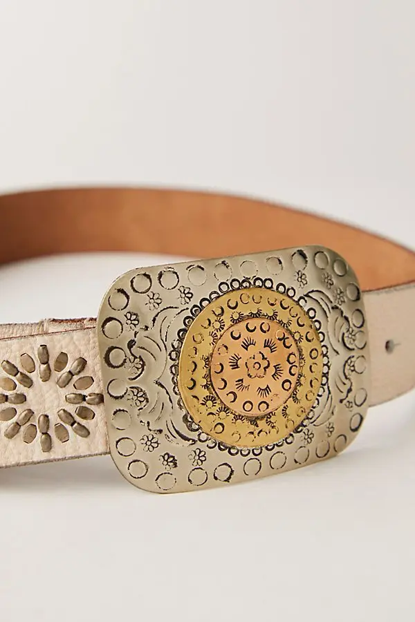 Free People Embossed Leather Belt With Metal Buckle - Perla