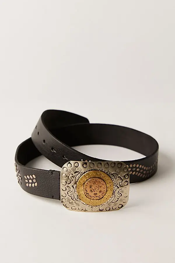 Free People Embossed Leather Belt With Metal Buckle - Starry Night