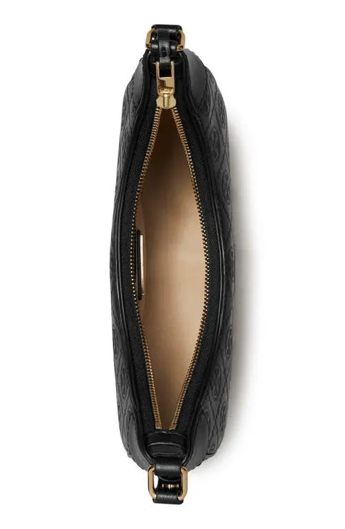 Tory Burch T-monogram Embossed Crescent Shoulder Bag - Black