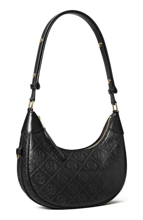 Tory Burch T-monogram Embossed Crescent Shoulder Bag - Black