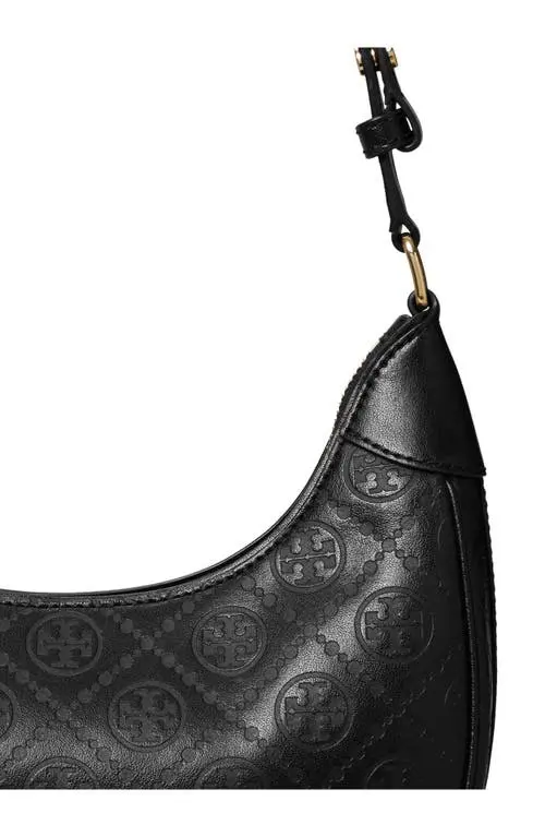 Tory Burch T-monogram Embossed Crescent Shoulder Bag - Black