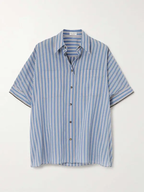 Brunello Cucinelli Striped Bead-embellished Cotton And Silk-blend Shirt