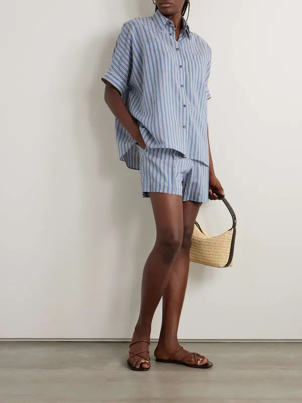 Brunello Cucinelli Striped Bead-embellished Cotton And Silk-blend Shirt