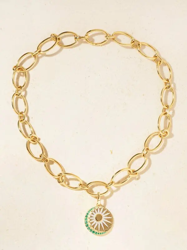 FOUNDRAE Balance 18-karat Emerald And Diamond Necklace - Gold