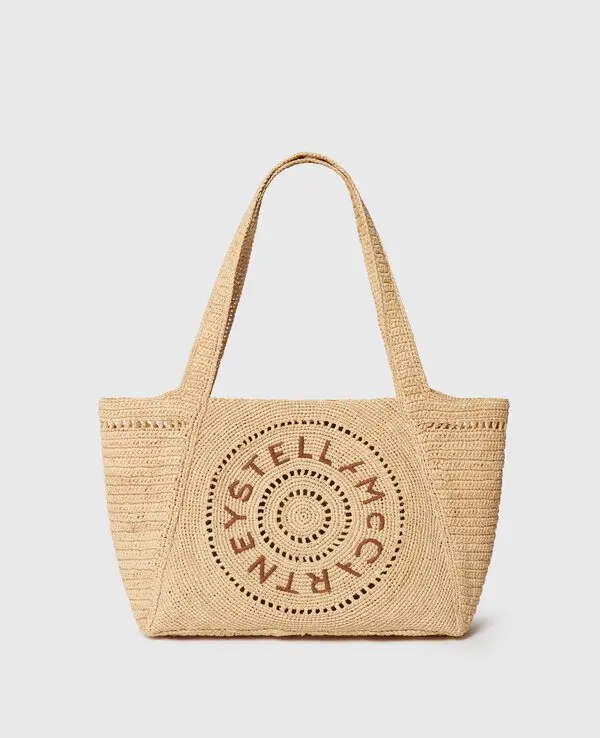 Stella McCartney Logo Raffia Medium Tote Bag - Beige