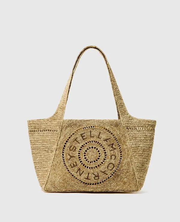 Stella McCartney Logo Crochet Raffia Tote Bag - Beige