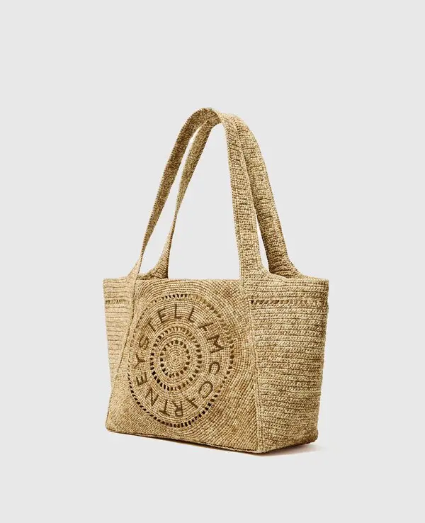 Stella McCartney Logo Crochet Raffia Tote Bag - Beige